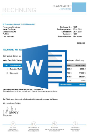 Rechnung ohne Umsatzsteuer Muster - Kostenloser Download